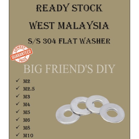 Flat Washer 304 Stainless Steel Washer M2 M2.5 M3 M4 M5 M6 M8 M10 ...