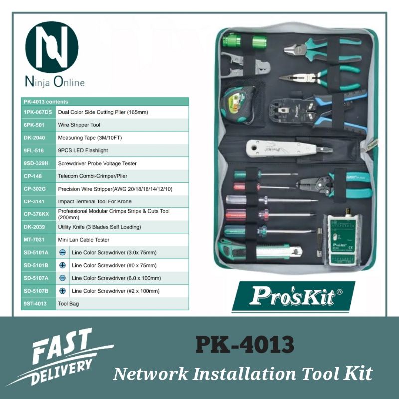 Proskit PK-4013 Network Installation Tool Kit / PK-4015 Cable Service ...