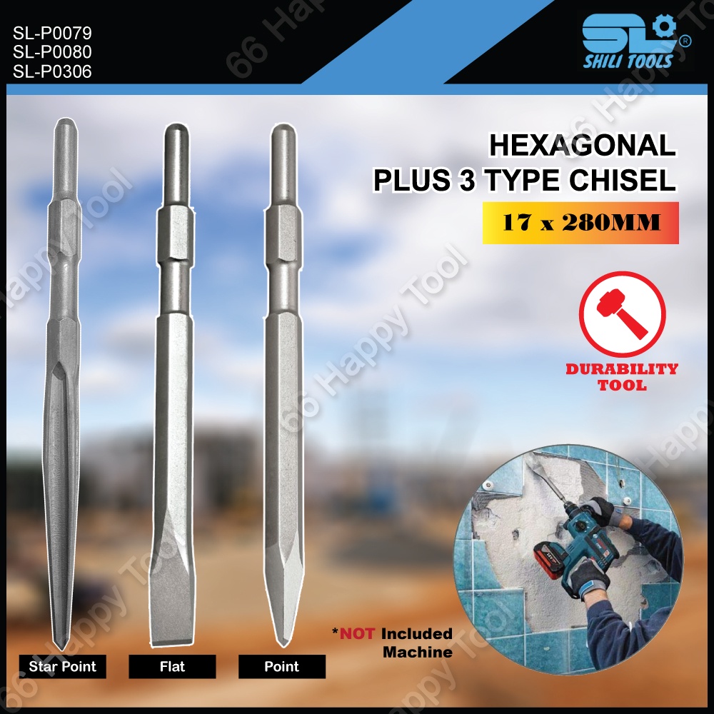 SHILI TOOLS Hexagonal Chisel Star Point | Point | Flat 17X280mm Durable ...