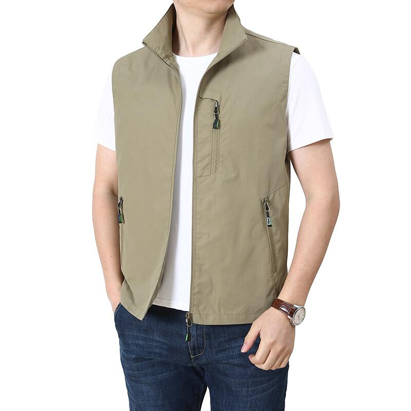 Plus size M-5XL new men's vest vest loose stand-up collar vest outdoor ...