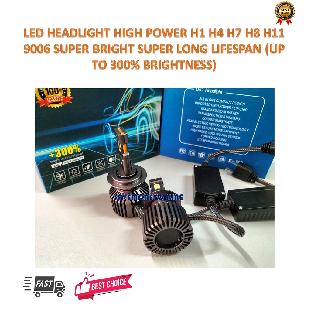 LED HEADLIGHT HIGH POWER H1 H4 H7 H8 H11 9006 SUPER BRIGHT SUPER LONG LIFESPAN (UP TO 300% ...