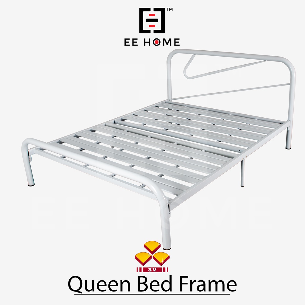 EE HOME 3V Powder Coat Metal Frame Queen Bed Frame Queen Size White ...