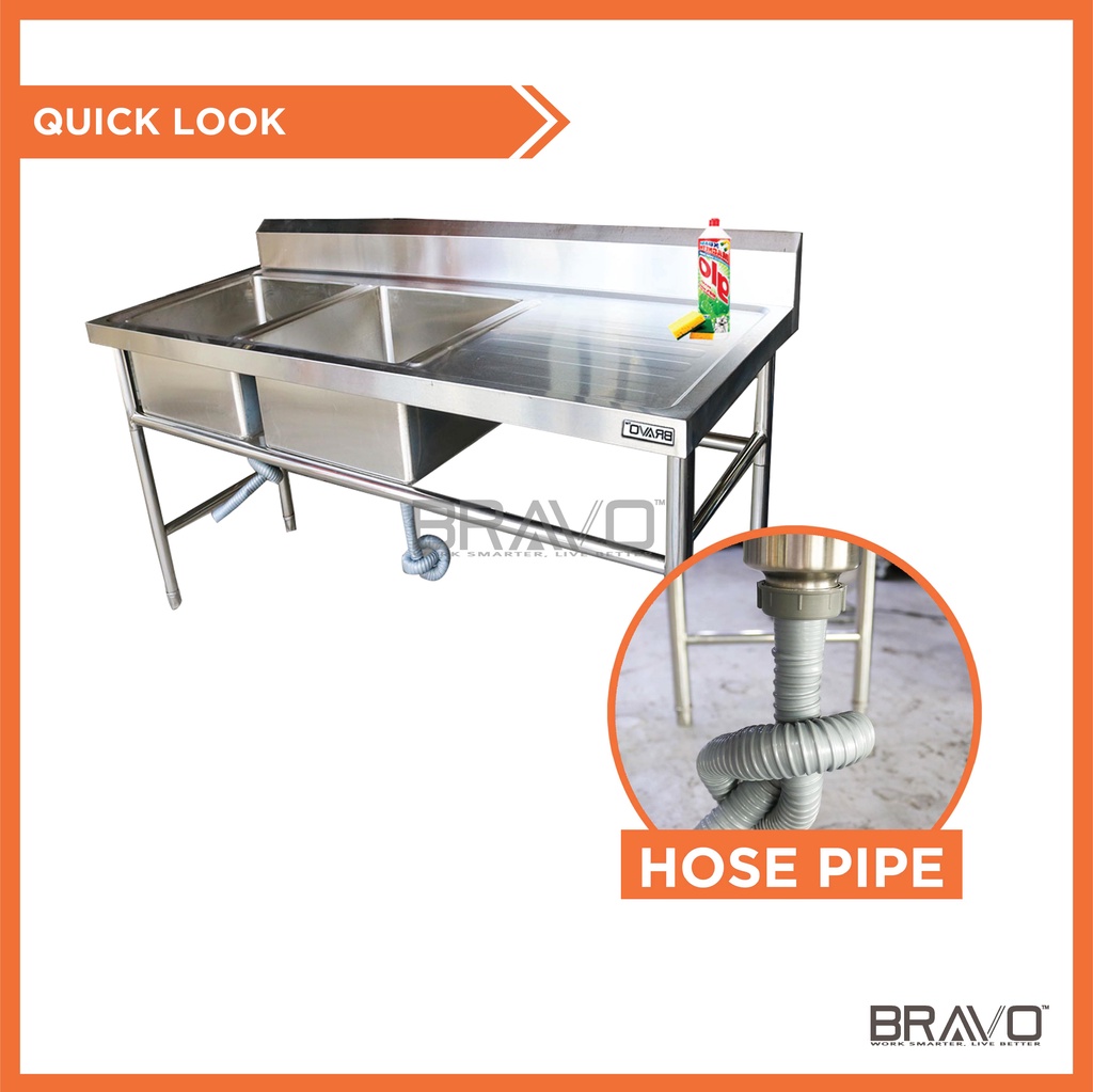 BRAVO Kitchen Sink Sinki Dapur Stainless Steel Kitchen Table with Rack Sink Stainless Steel ...