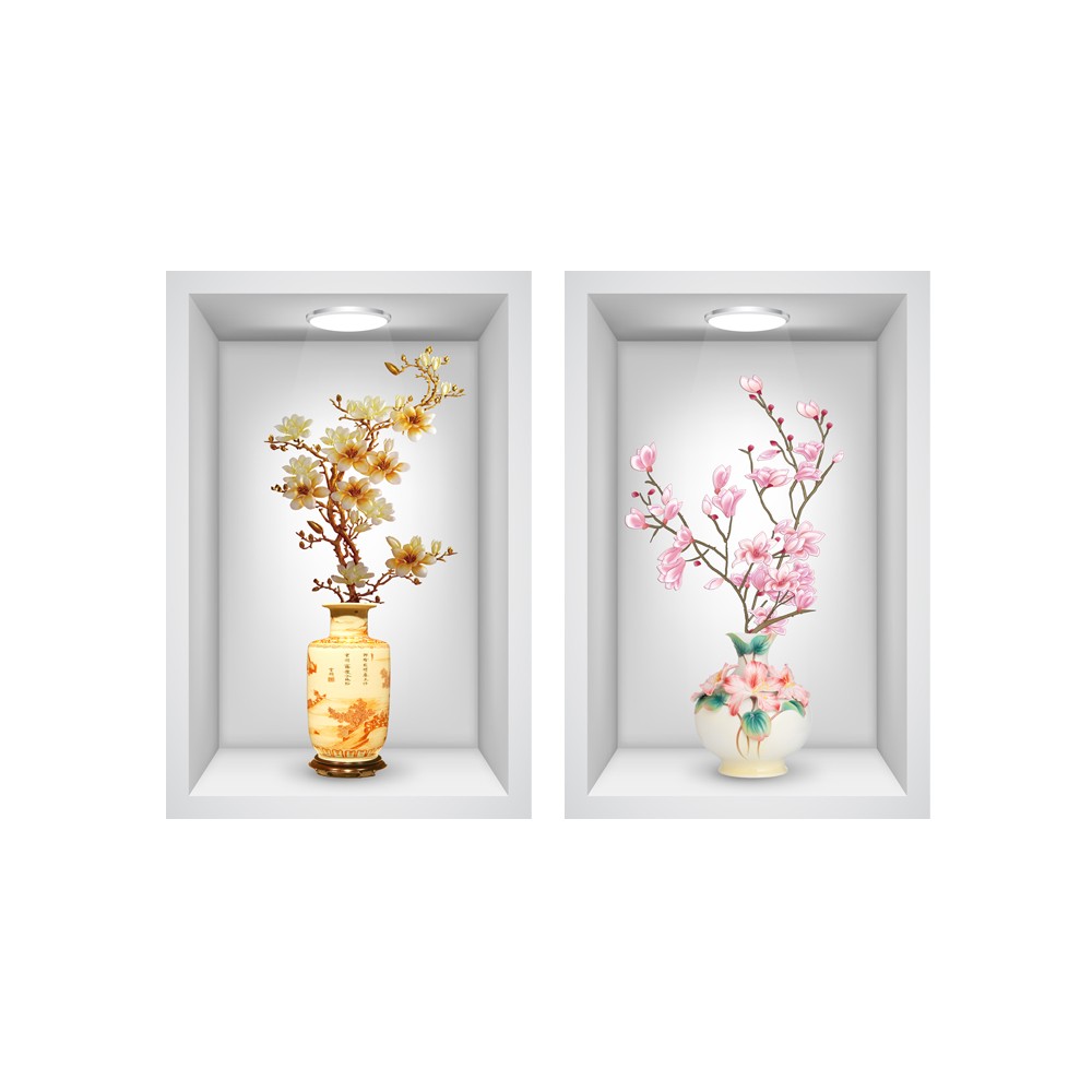 VTC 3D wall painting set of two magnolia vases bo2binh-001 kim sa ...