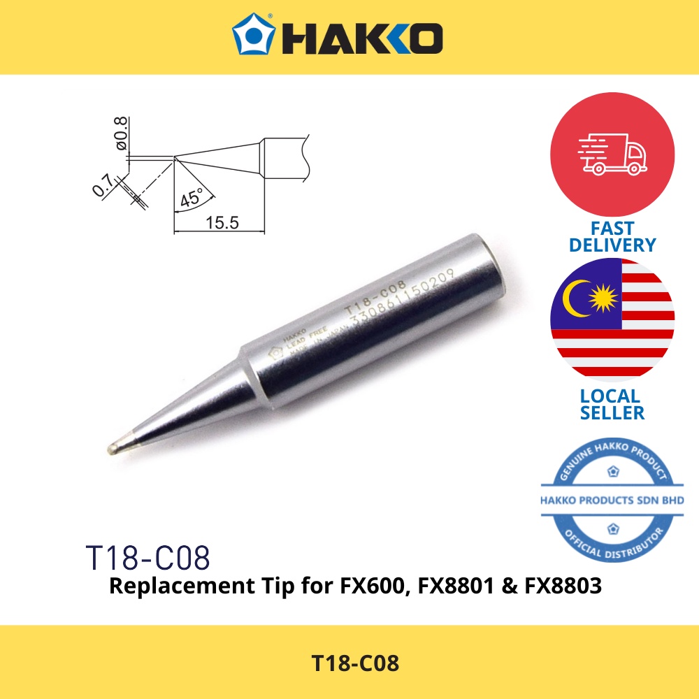 HAKKO SOLDERING TIP T18-C08 SHAPE-0.8C | HAKKO PRODUCTS T18 SOLDERING STATION REPLACEMENT TIP ...