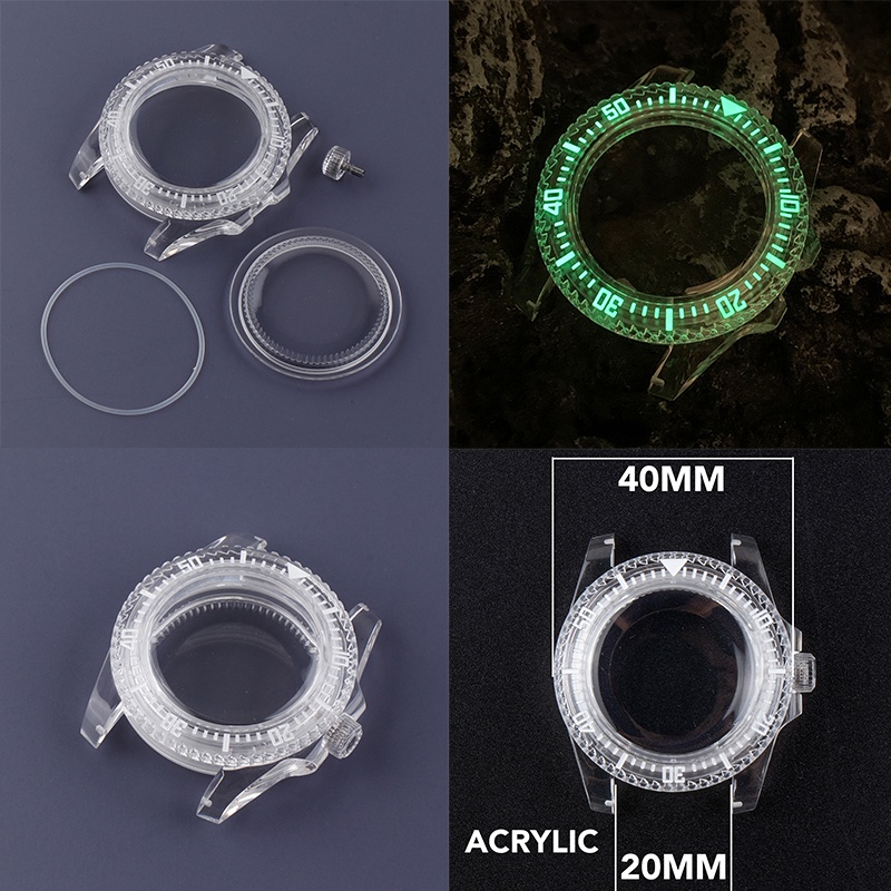 40mm SUB Plastic Transparent Watch Case Kits With Green Luminous for ...
