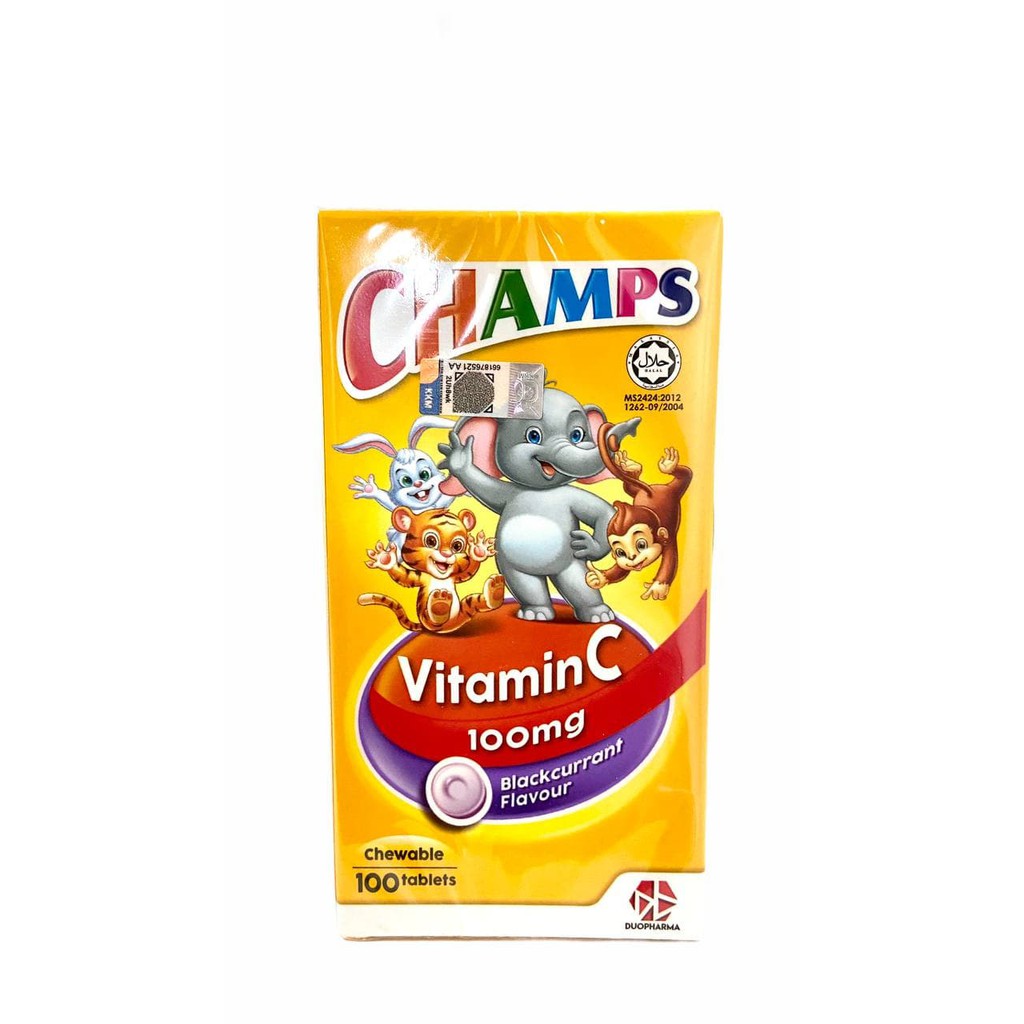 CHAMPS Vitamin C 100mg (100 tabs) ORANGE/STRAWBERRY/BLACKCURRANT ...
