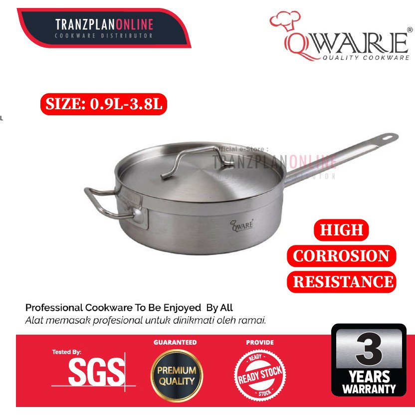 Qware® 0.9L - 3.8L Stainless Steel Sandwich Bottom Saute Pan With Lid ...