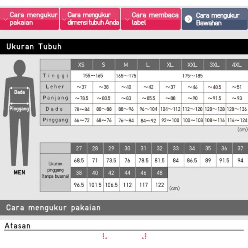 Uniqlo Size Chart | Shopee Malaysia