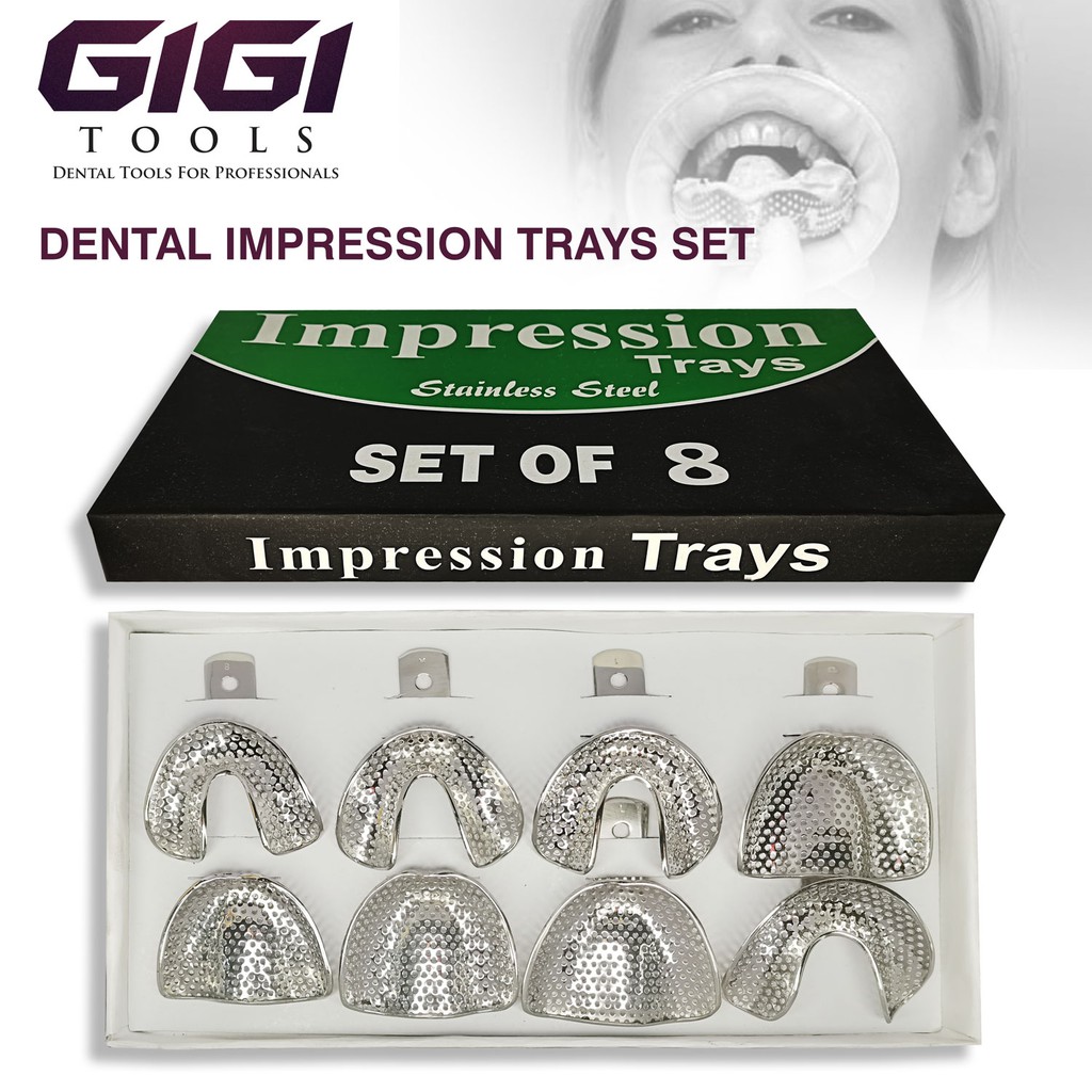 GIGI TOOLS Dental Impression Trays Set of 8pcs Stainless Steel ...