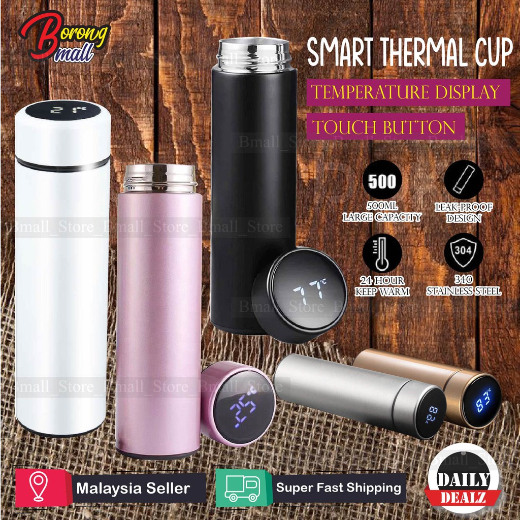 Stainless Steel LED Temperature Display Flask Water Container 500ml ...