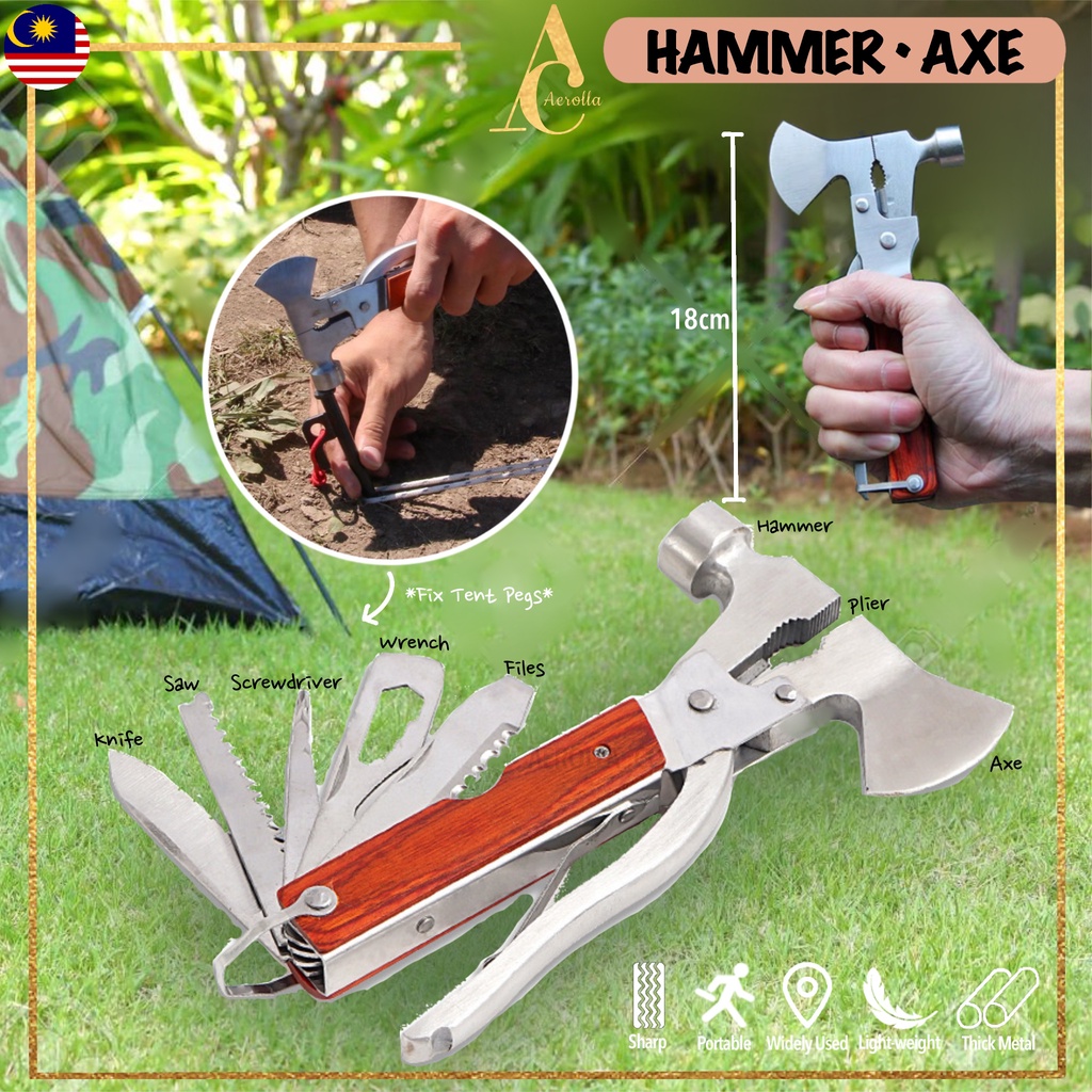 Premium 15-IN-1 Hammer Multi-Usage Portable Camping Hammer Tent Peg ...
