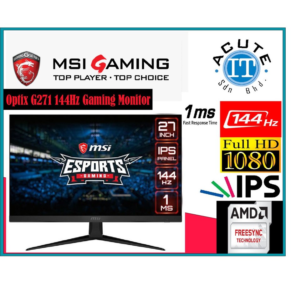 MSI OPTIX G271 27" FHD IPS 1MS 144HZ FREESYNC ESPORTS LED GAMING ...