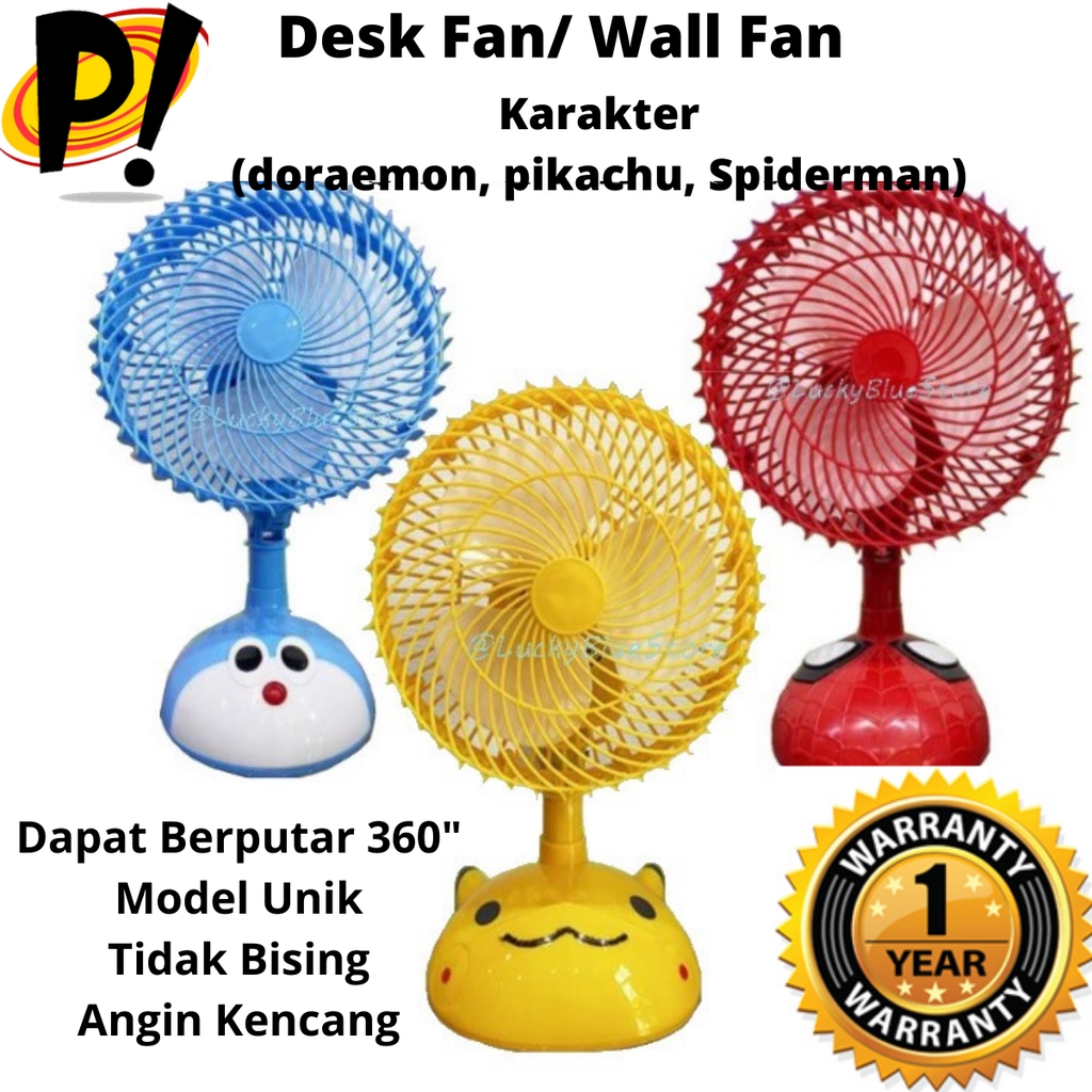 Arashi Cartoon Character Desk Fan + Wall Fan 8 Inch Pikachu Spiderman ...