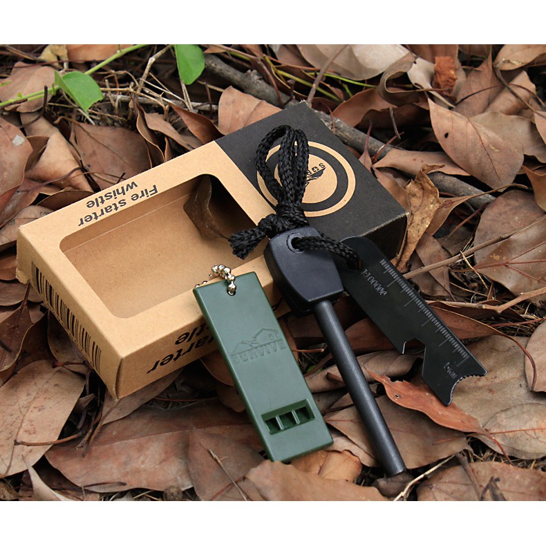 Fire Starter Emergency Whistle Box Set Outdoor Survive Flint Ruler ...