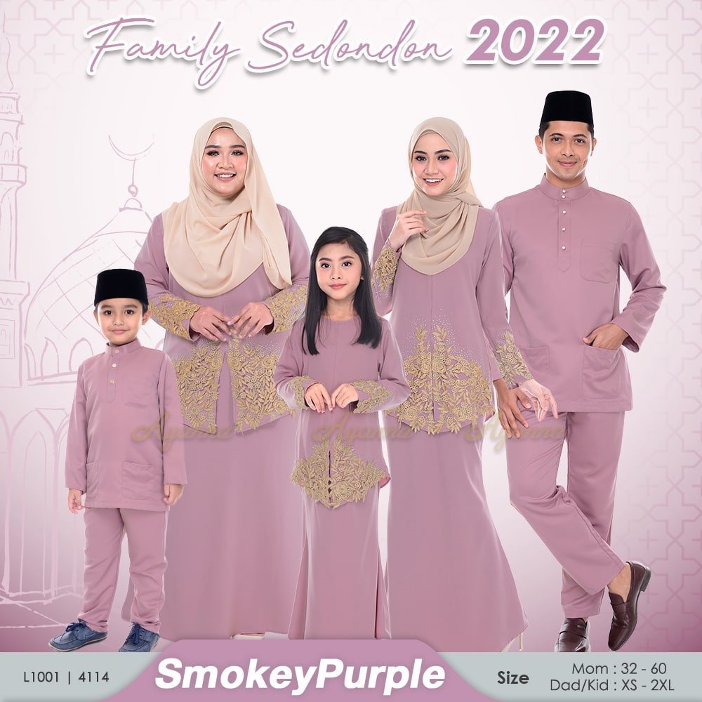 Baju Raya Sedondon Family Tema Warna Smokey Purple Set Family Ayah Ibu ...