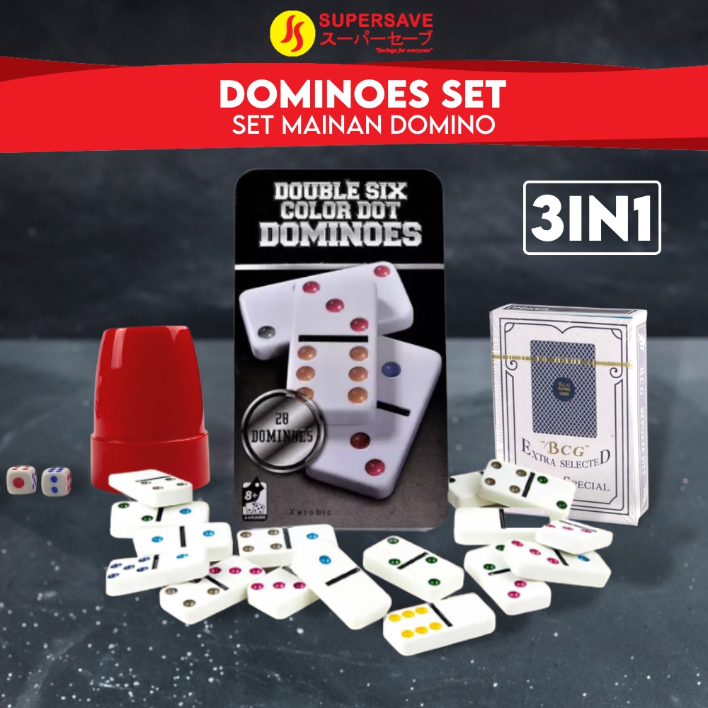 SUPERSAVE Double 6 Color Dot Dominoes Board Game Wooden Puzzle Kids ...