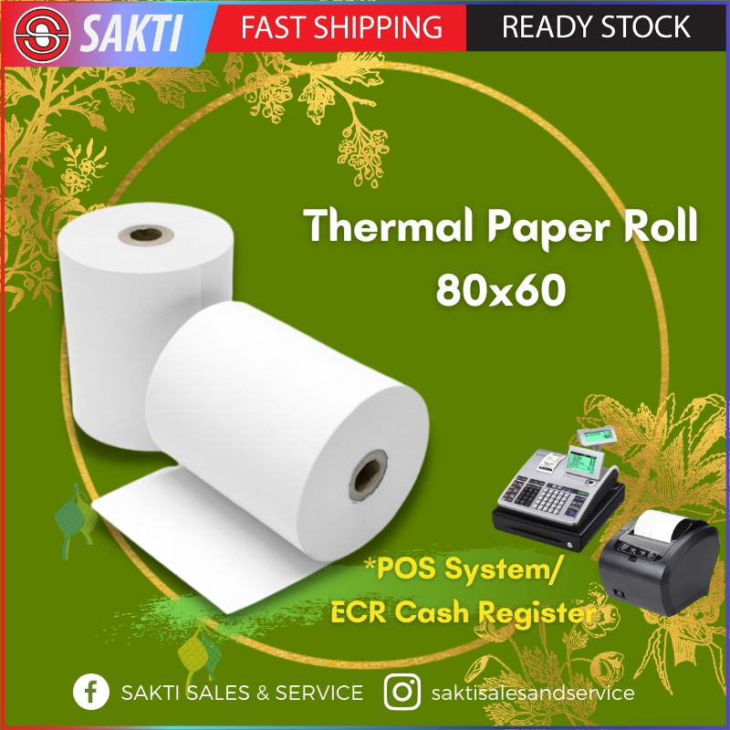 80x60mm Thermal Receipt Paper Roll Kertas Resit Mesin Printer POS Mesin ...