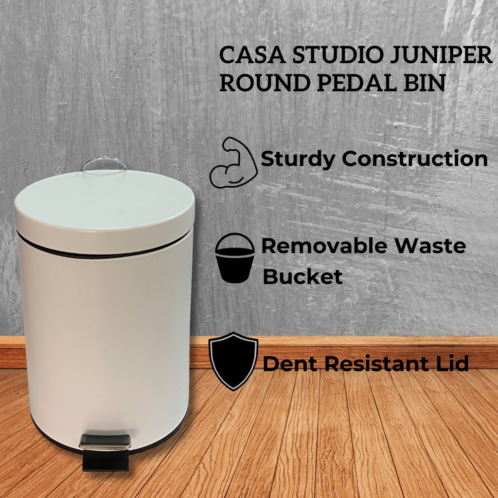 Casa Studio Juniper Round Pedal Metal Bin Large Size (12L) with Soft ...