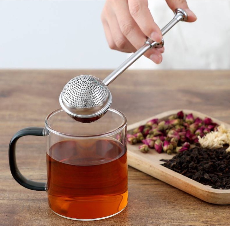 1pc Stainless Steel Snap Ball Tea Strainer Long Handle Mesh Loose Leaf ...