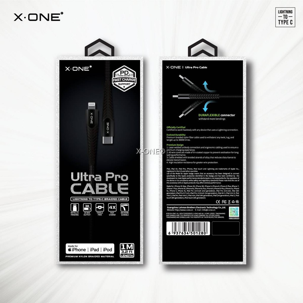 X-One® Ultra Pro 3A Cable [ PD Support ] ( Type-C To Lightning ...