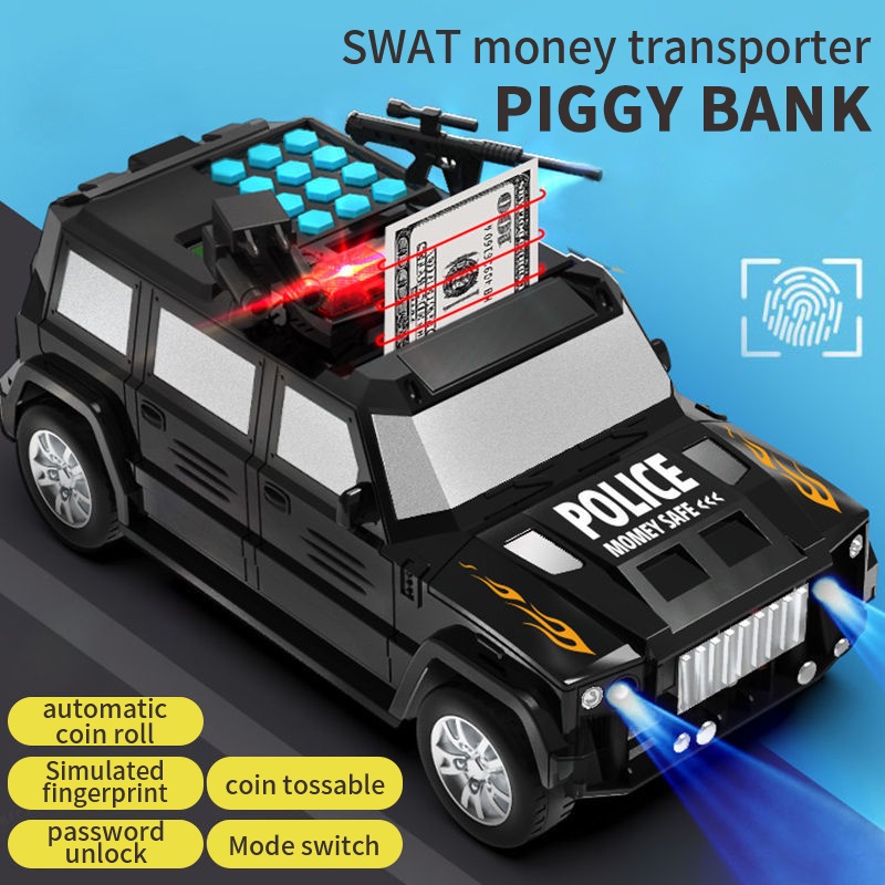 SWAT car piggy bank ATM Machine children fingerprint unlock Password ...