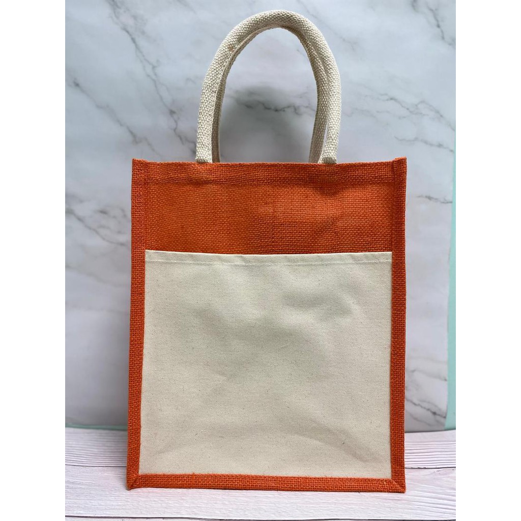 Jute Bag Medium A4 with Laminated Canvas Pocket Beg Jute Poket Kosong ...