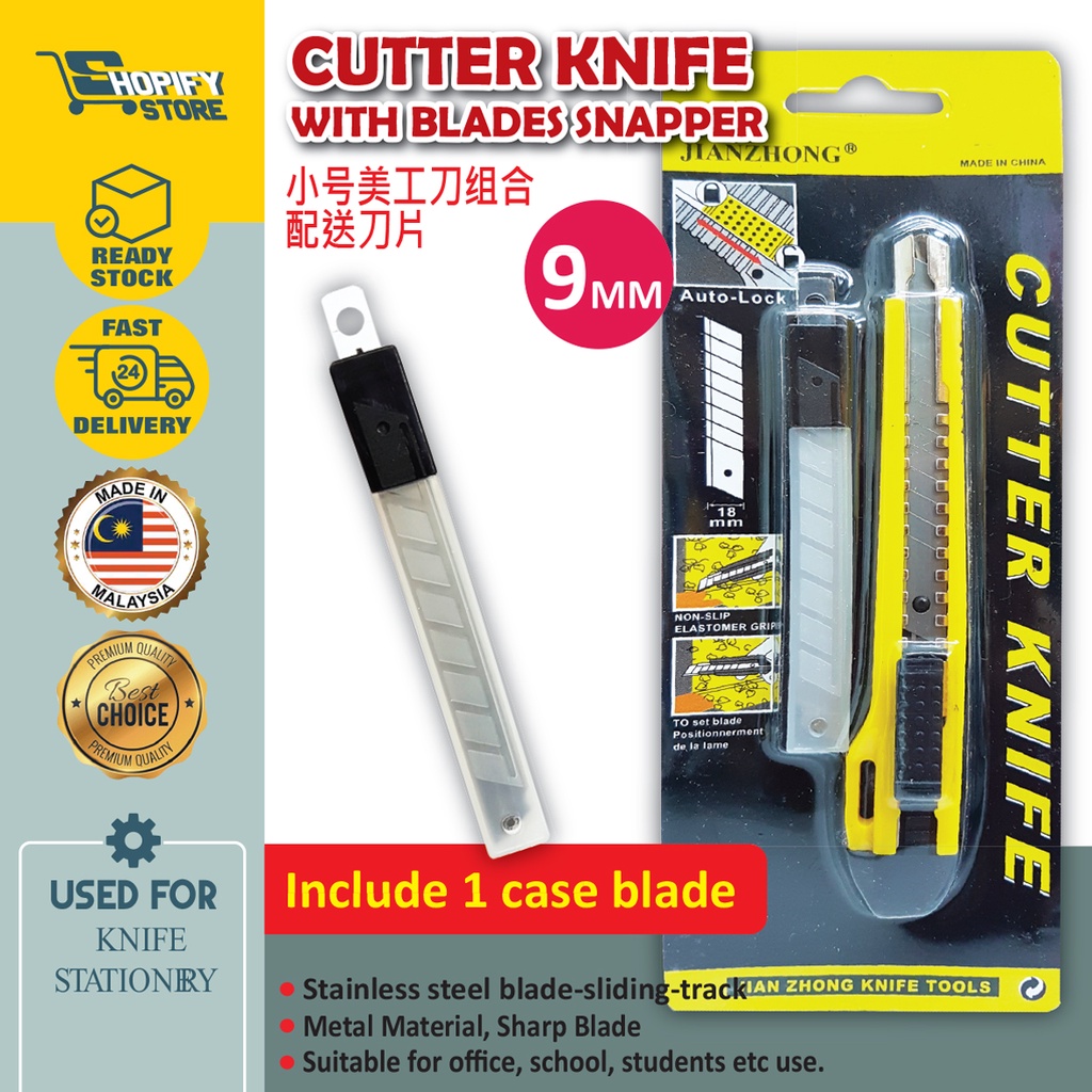 CUTTER KNIFE WITH BLADES SNAPPER(9MM)*READY STOCK#CUTTER + 1 CASE BLADE ...