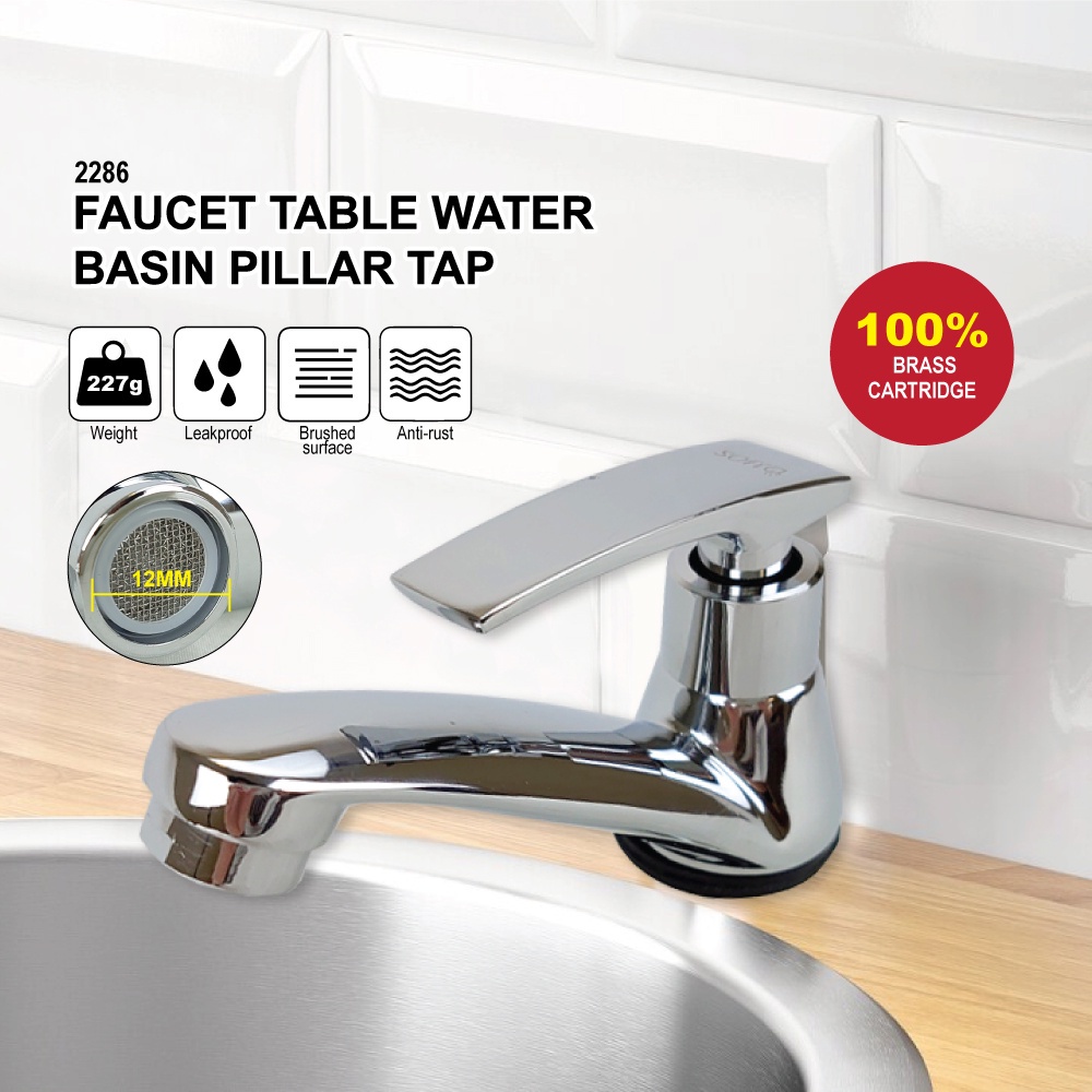 Faucet Pillar-Mounted Sink Tap Table Water Basin Sofia-2286 100% Brass ...
