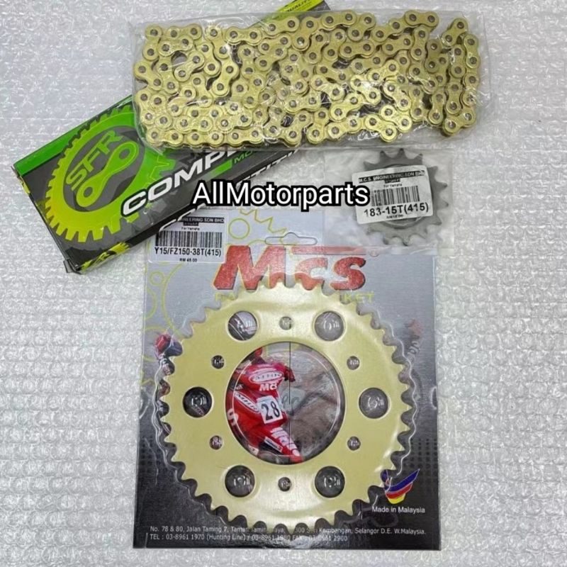 Y15 Y15ZR FZ150 Y16 415H-132L SFR CHAIN GOLD + MCS 415 FRONT REAR ...