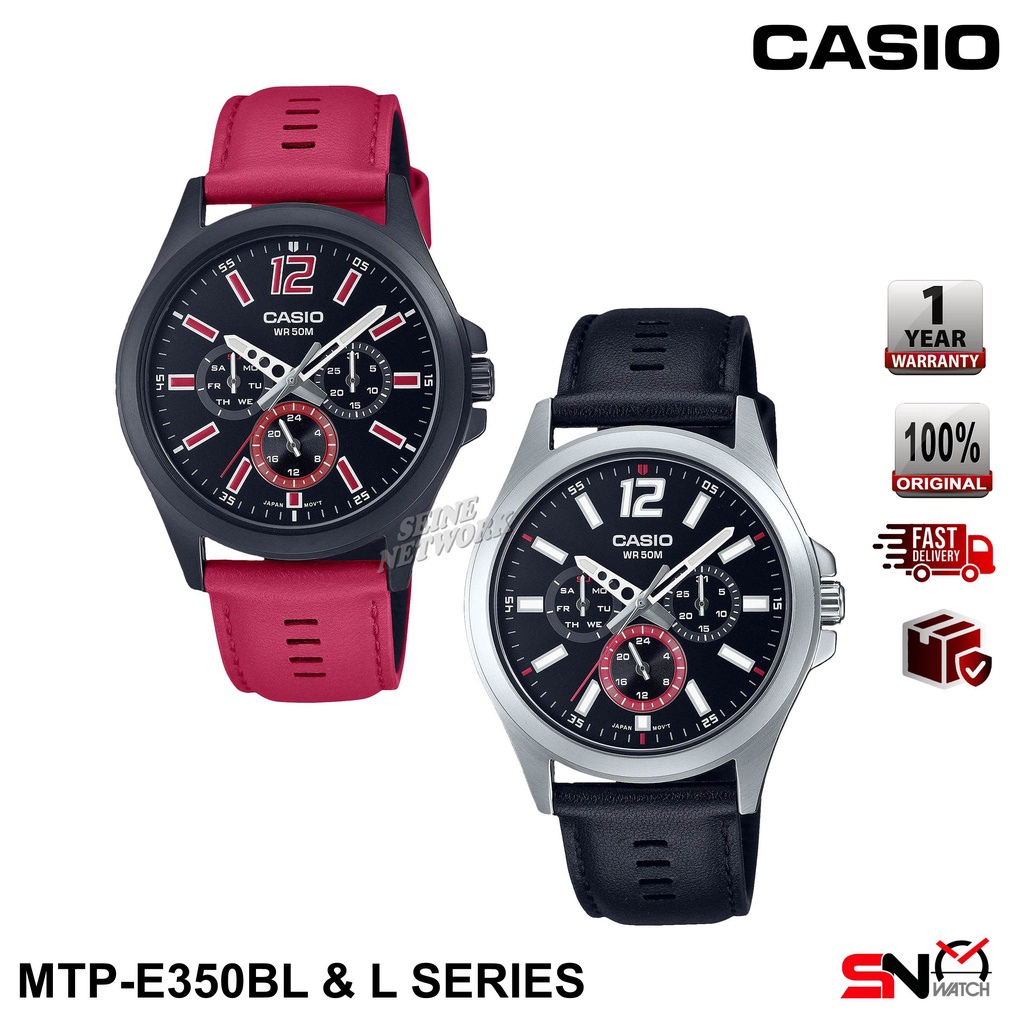Casio MTP-E350BL MTP-E350L Multi Hands Fashion Quartz Analog Leather Band Men Watch Jam Tangan ...