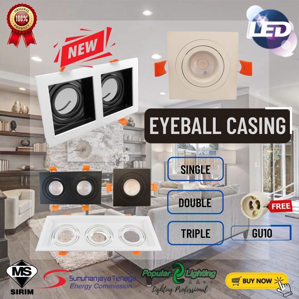 LED Eyeball Casing MR16 GU10 Bulb Replaceable Fitting Square Round ...