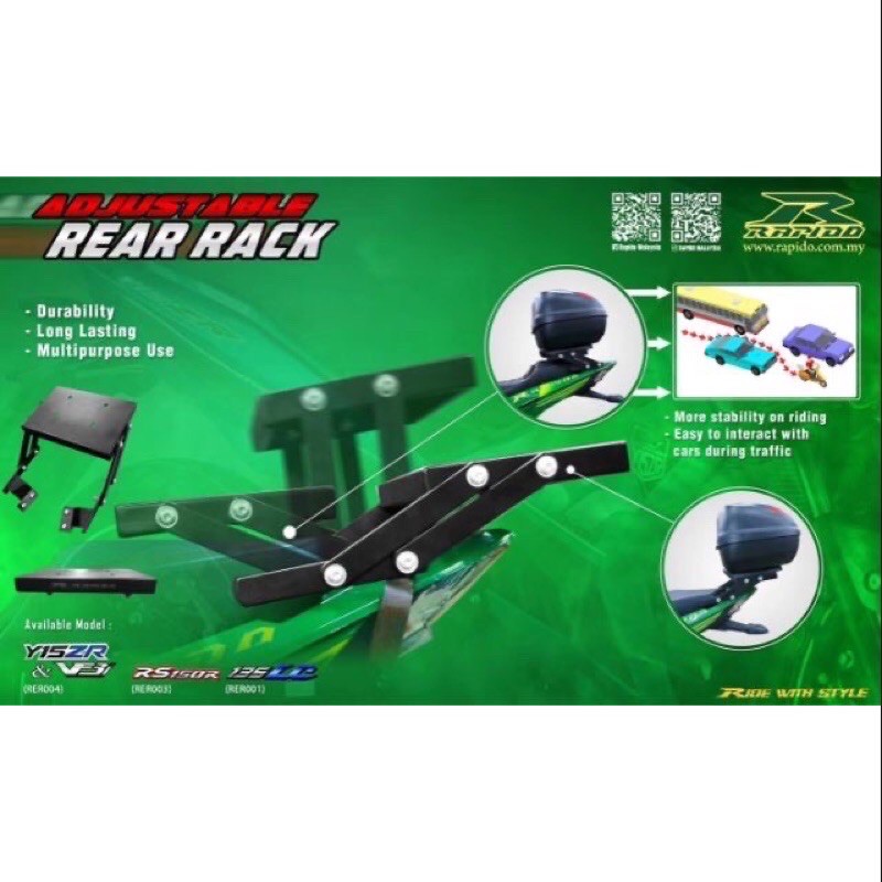 Rapido Adjustable Rear Rack Y15ZR/RS150/LC135/VF3I 185/LC V2/DREAM 110 ...