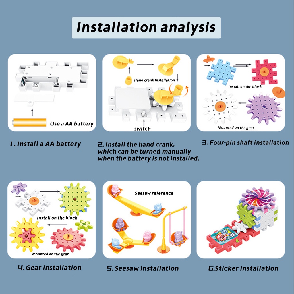 Gear Building Toy Set - Interlocking Learning Blocks - Motorized ...