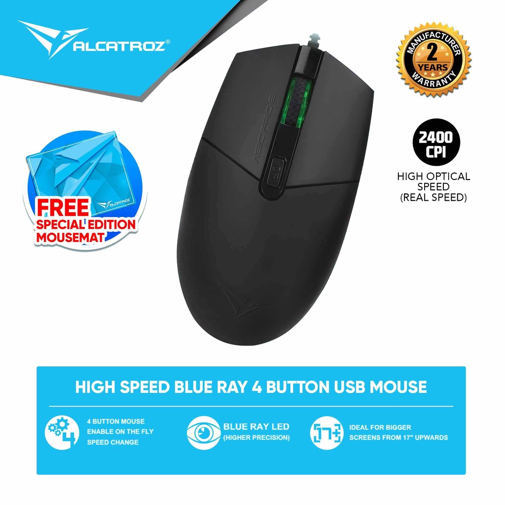 Alcatroz Asic Pro 8 Hi-Definition 2400 CPI USB Mouse with Blue Ray ...