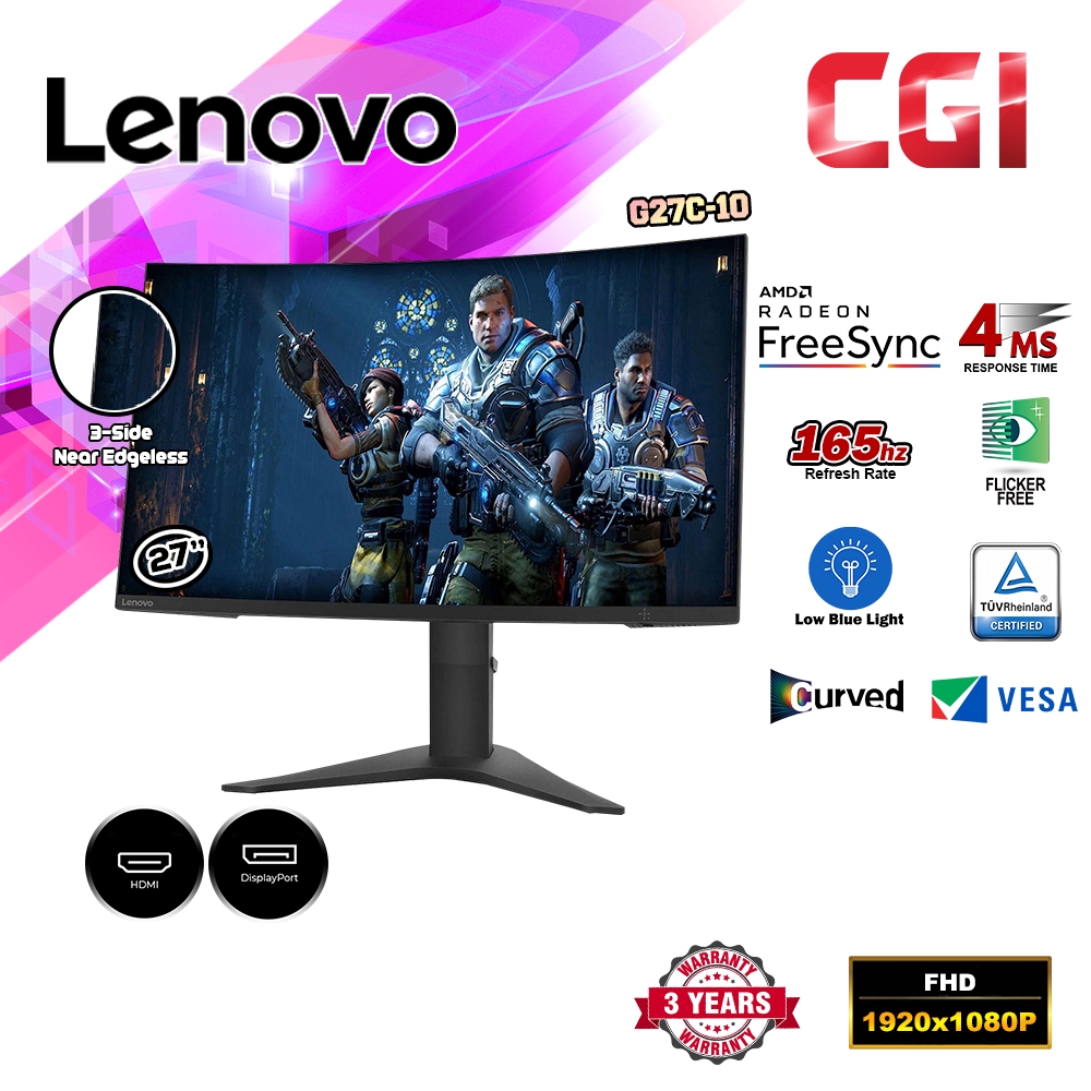 Lenovo 27" G27C-10 FHD VA 165Hz 4ms FreeSync Curved Gaming Monitor ...