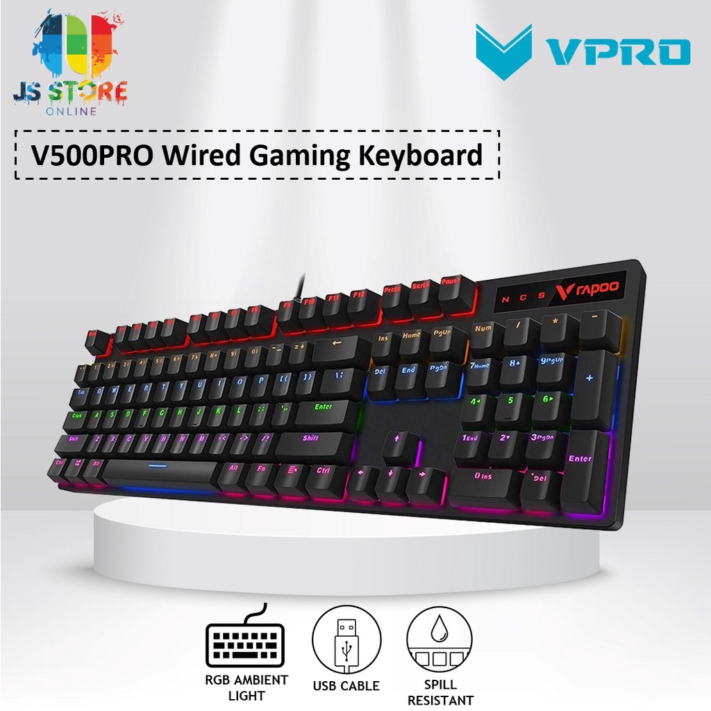 [READY STOCK] Rapoo V500 Pro Backlit Mechanical Gaming Keyboard US Black- 2 years warranty ...