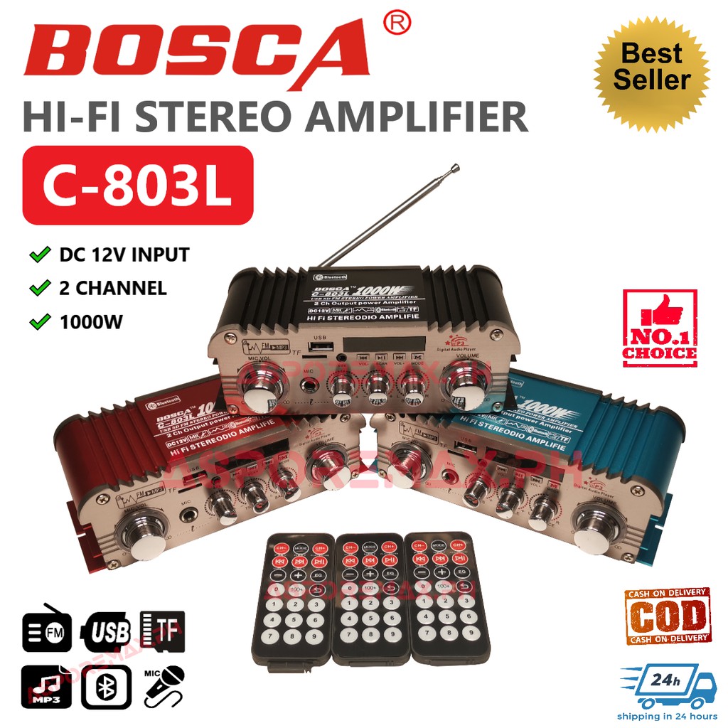 BOSCA Amplifier with Bluetooth 2 Channel Output Power Amplifier USBSD ...