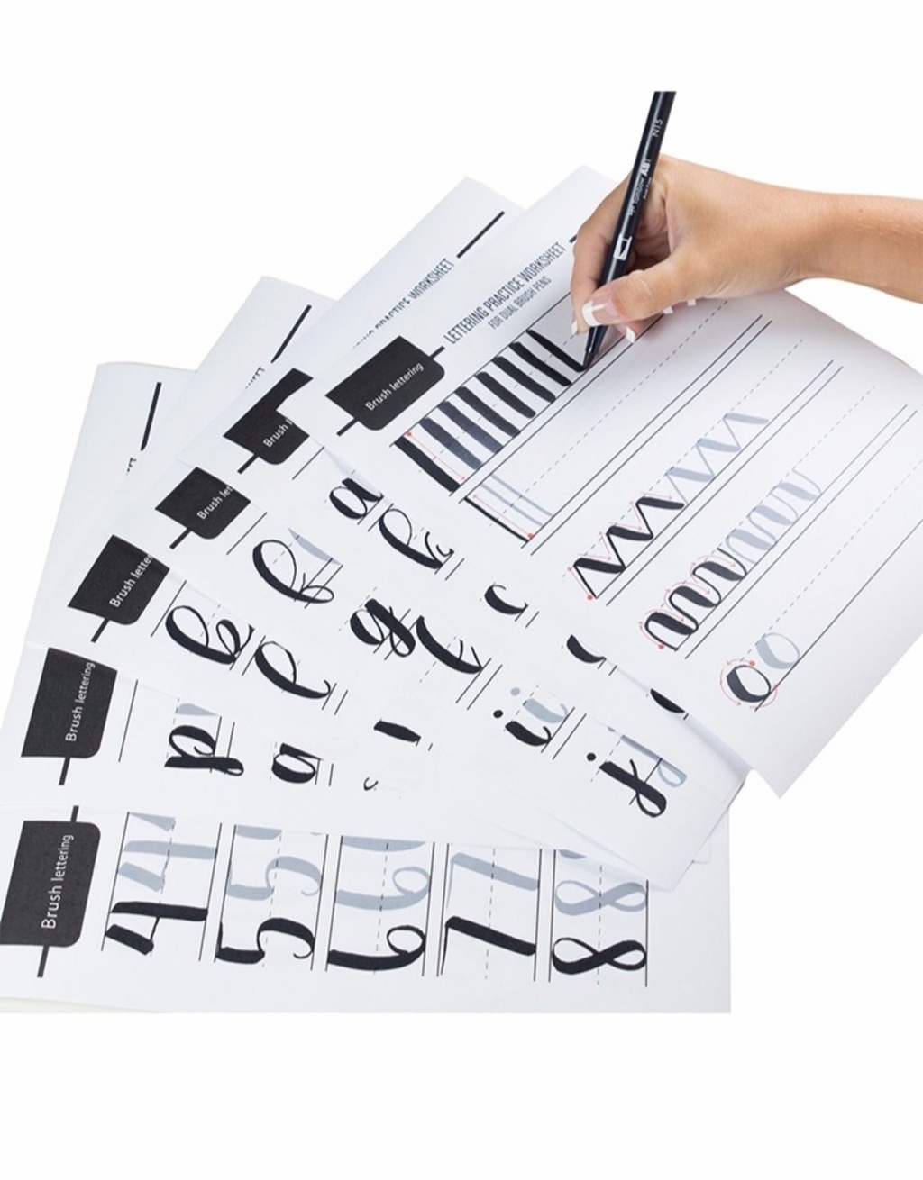 Brush Lettering Practice Papers with Guidance English Calligraphy ...