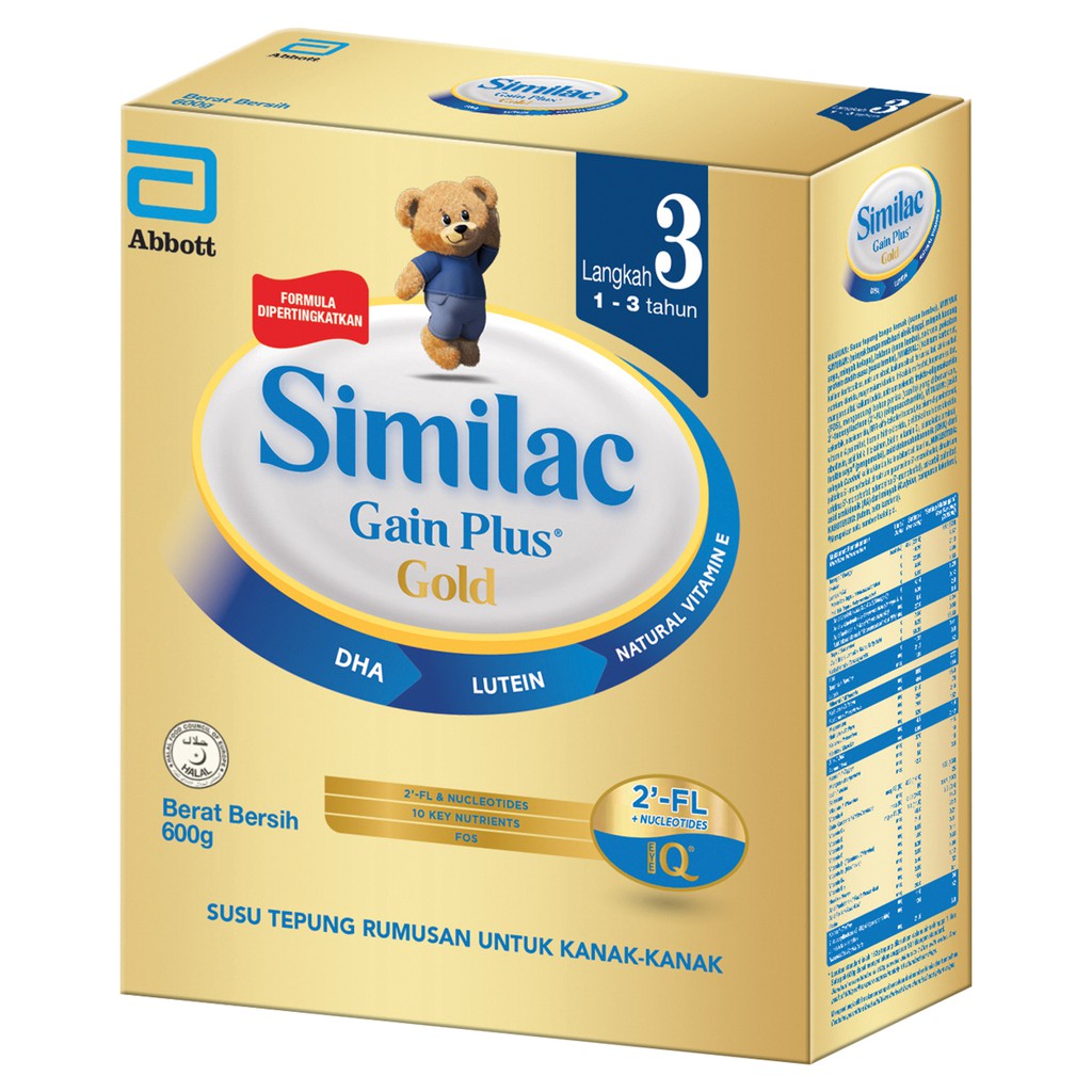 Susu Similac Gain Plus Gold 600g BIB (Growing Up Milk for Faster ...