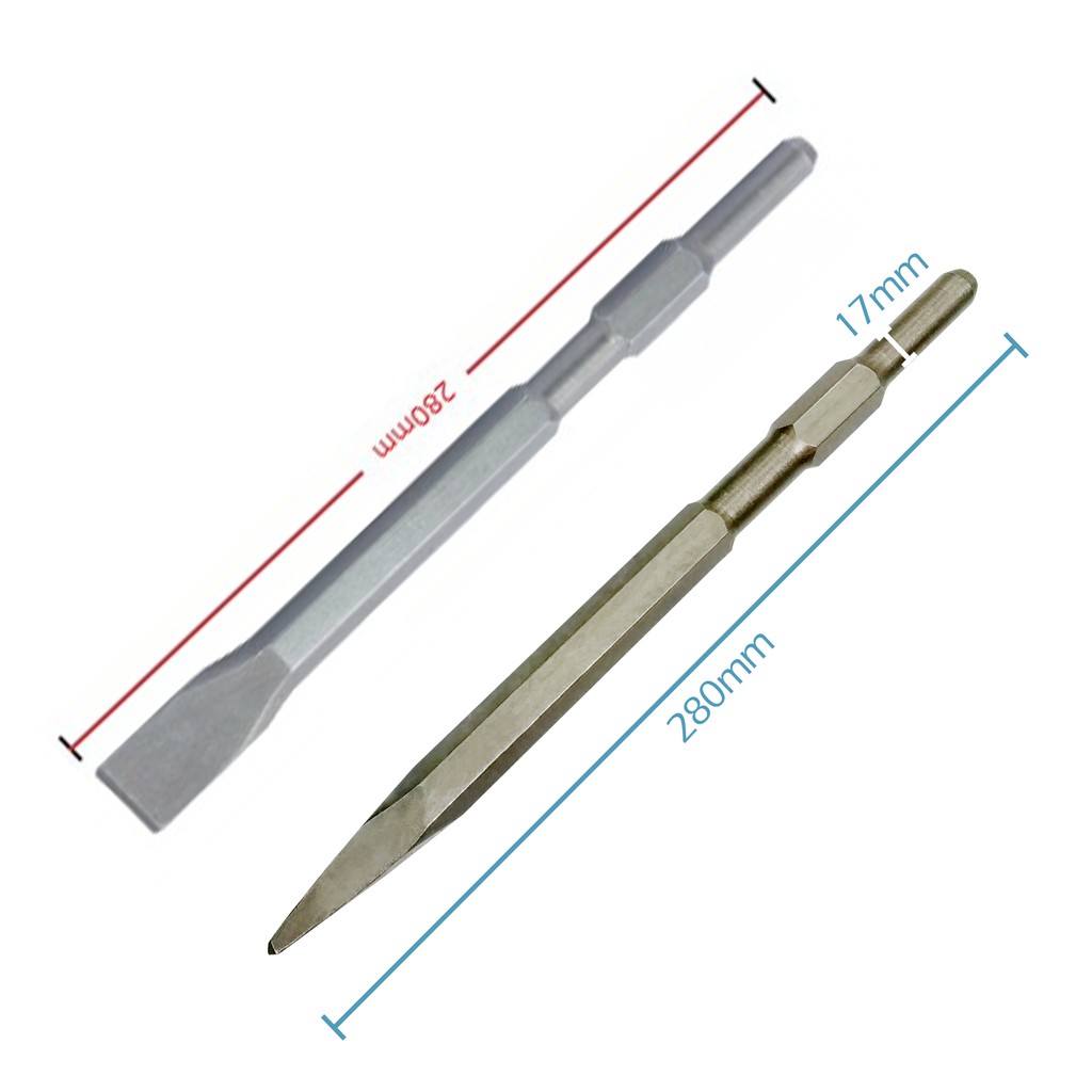 17MM X 280MM Heavy Duty Concrete Chisel - Hex Shank ( Flat / Moil Point ...