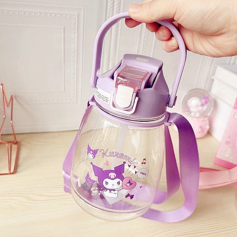 1300ml Cute Sanrio Hello Kitty Melody Kuromi Pudding Style Tummy Water Bottle Straw Kid Water ...