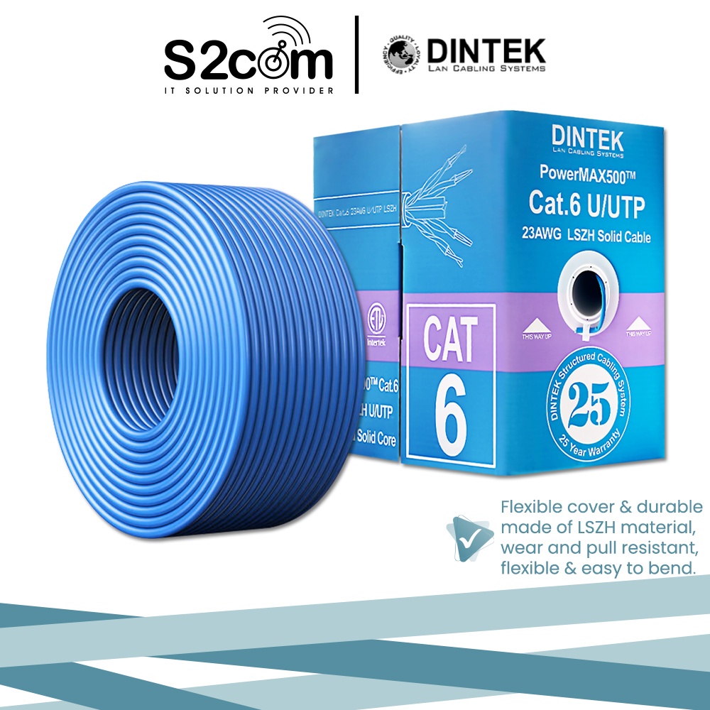 Dintek PowerMAX500 CAT.6 U/UTP 23AWG LSZH Solid Cable 305M Box | Shopee ...