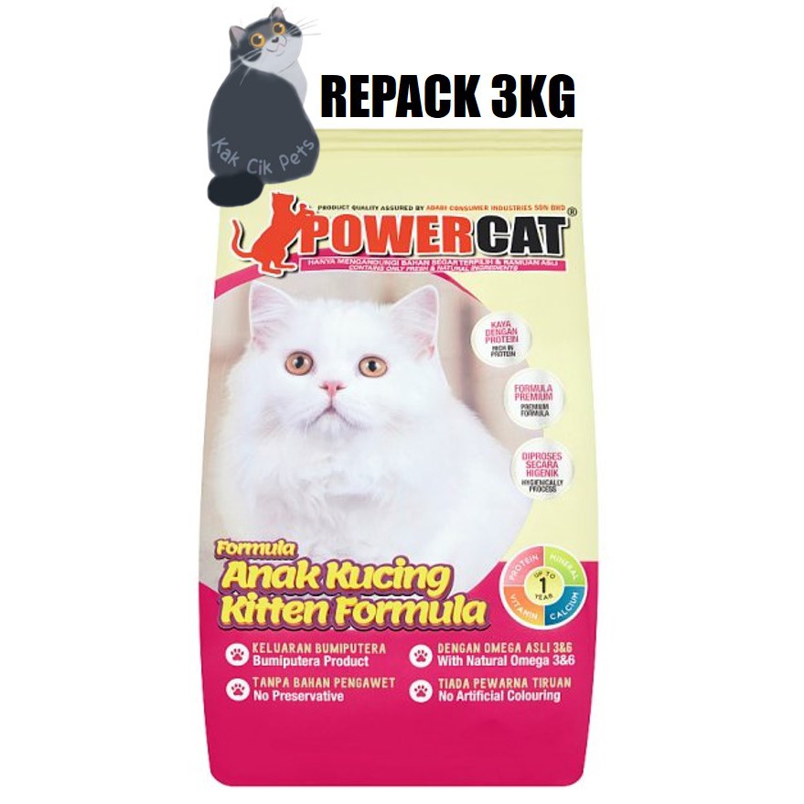 POWERCAT KITTEN FORMULA ANAK KUCING REPACK 3KG | Shopee Malaysia