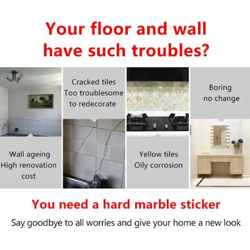 600X600mm [2X2KAKI] 10PCS / BOX Marble Tile Vinyl Flooring Lantai ...