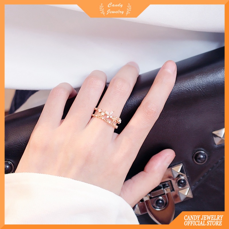 Exquisite Cincin Pansy Ring Adjustable Zircon Rose Gold Rings for Girls ...