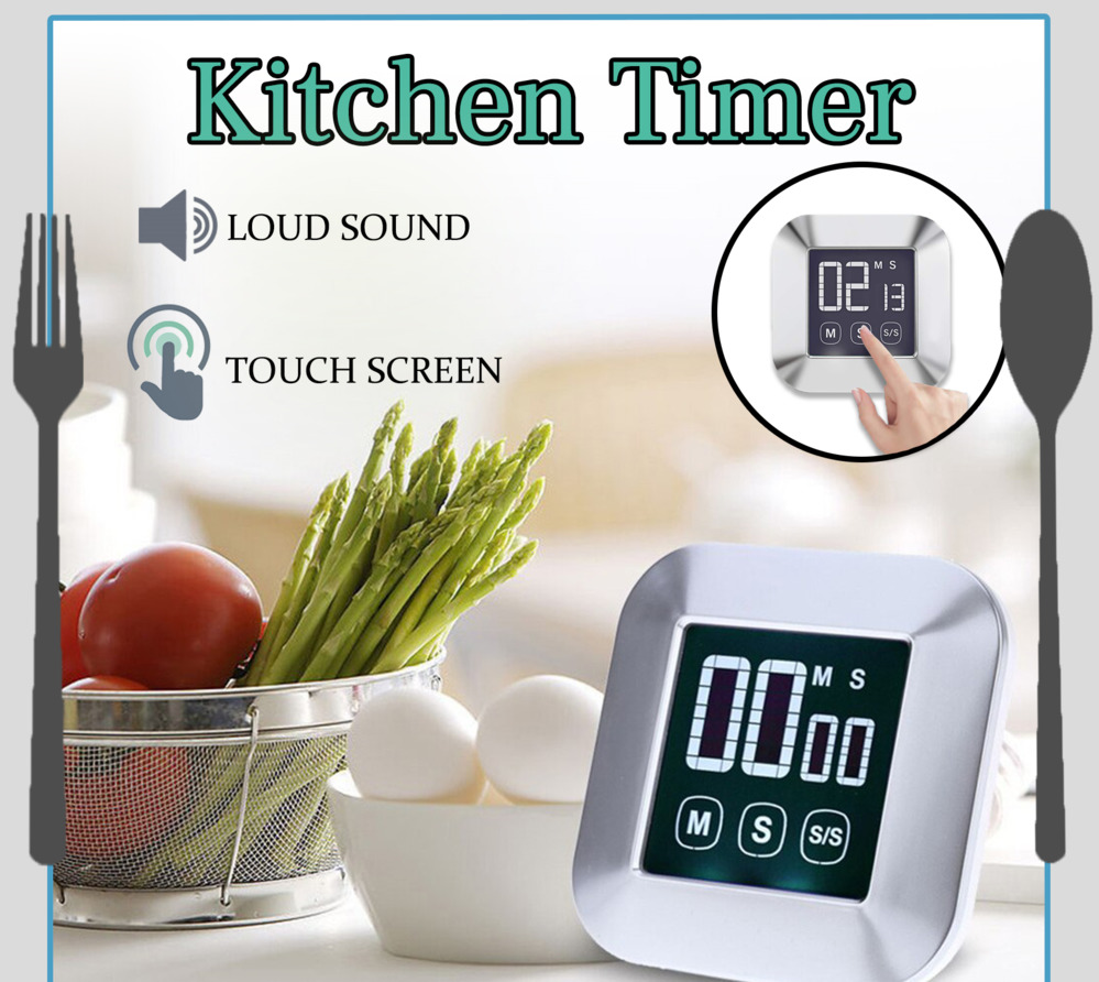 Timer Screen Digital Kitchen TS-83 Touch Silver Magnet Clock Countdown ...