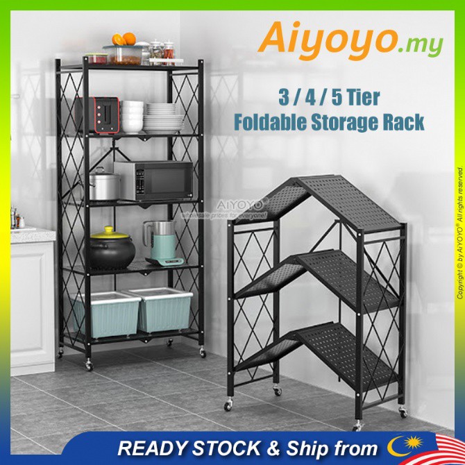 Foldable Storage Rack Folding Rack Kitchen Rack Rak Dapur Utility Shelf ...