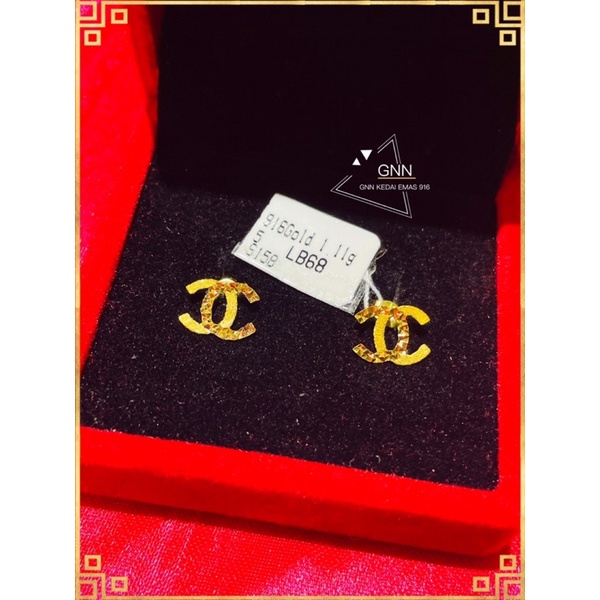 Emas 916 Tulen Subang S11 Design Channal 916 Emas Gold Earring | Shopee ...