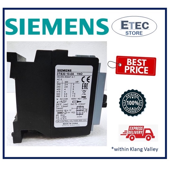 SIEMENS 3TS 3P CONTACTOR 9A (3TS3010-0AP2) | Shopee Malaysia